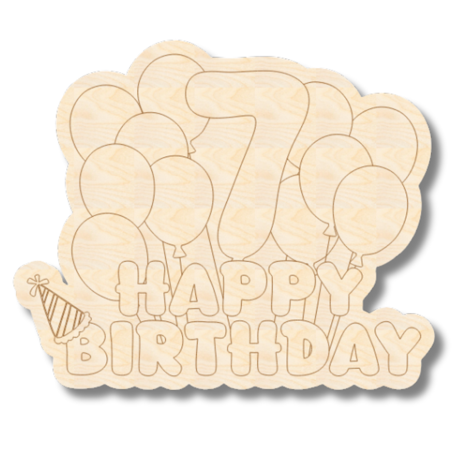 Unfinished Wood Etched 7th Birthday Balloons Shape | Paint By Line Cra