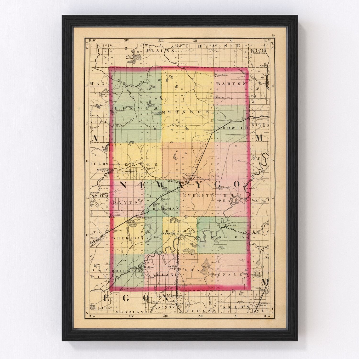 Vintage Map of Newaygo County, Michigan 1873