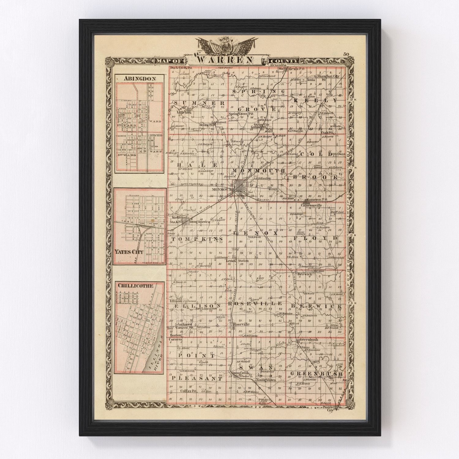 Vintage Map of Warren County, Illinois 1876