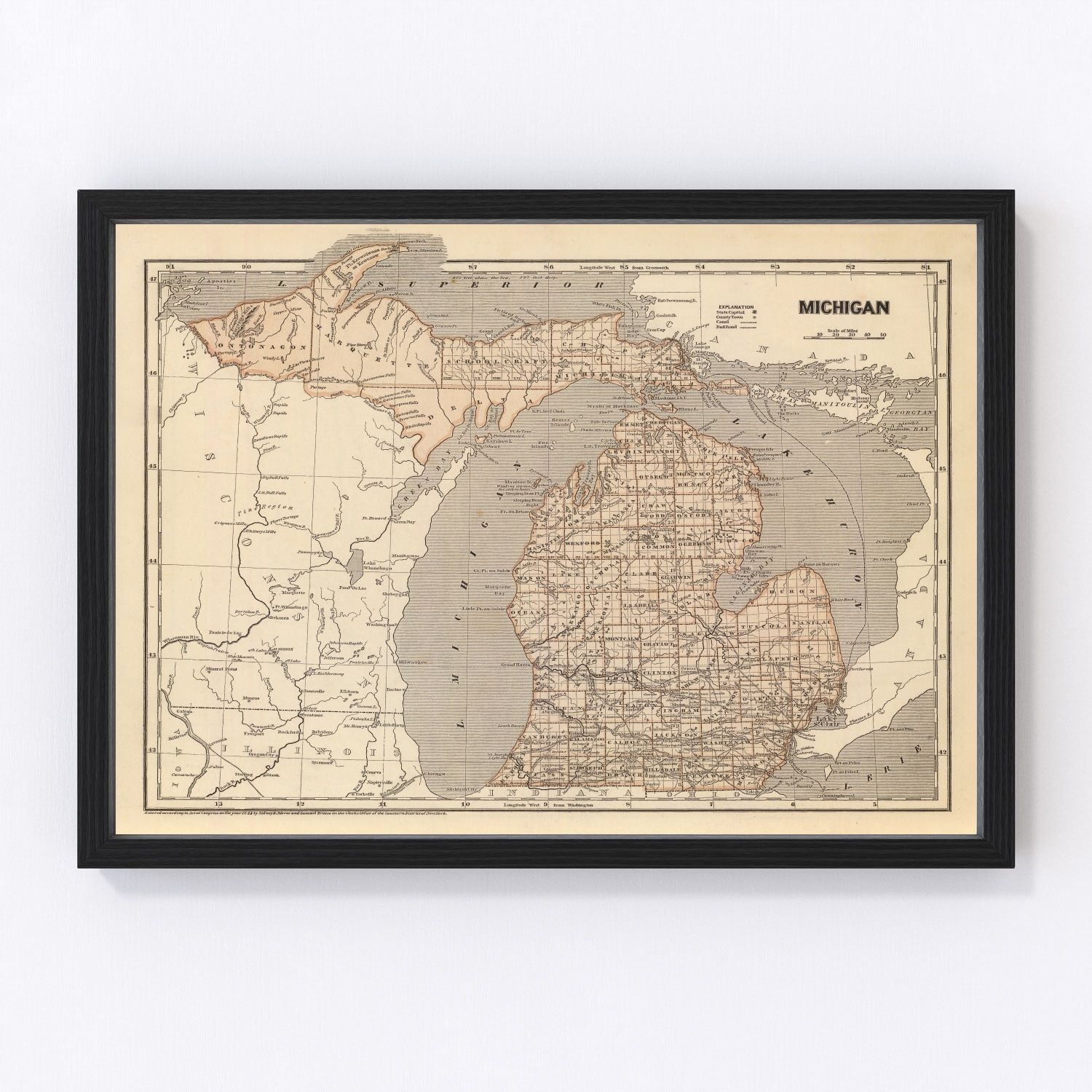 Vintage Map of Michigan 1842