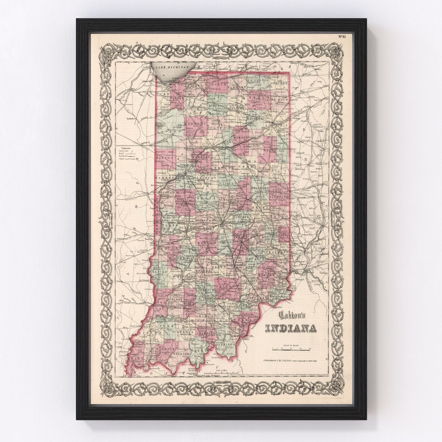 Vintage Map of Indiana 1861