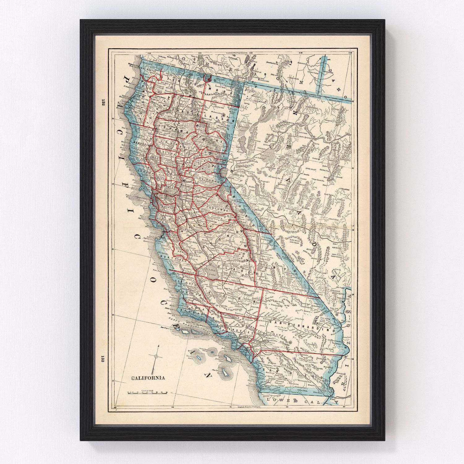 Vintage Map of California 1893