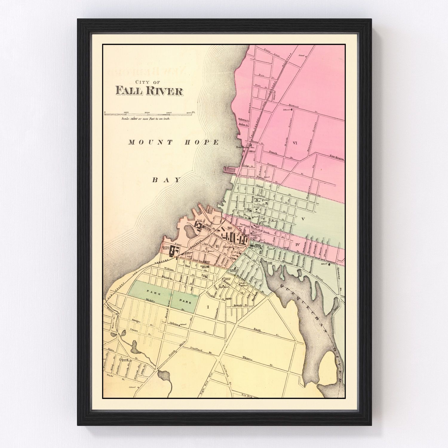 Vintage Map of Fall River, Massachusetts 1871