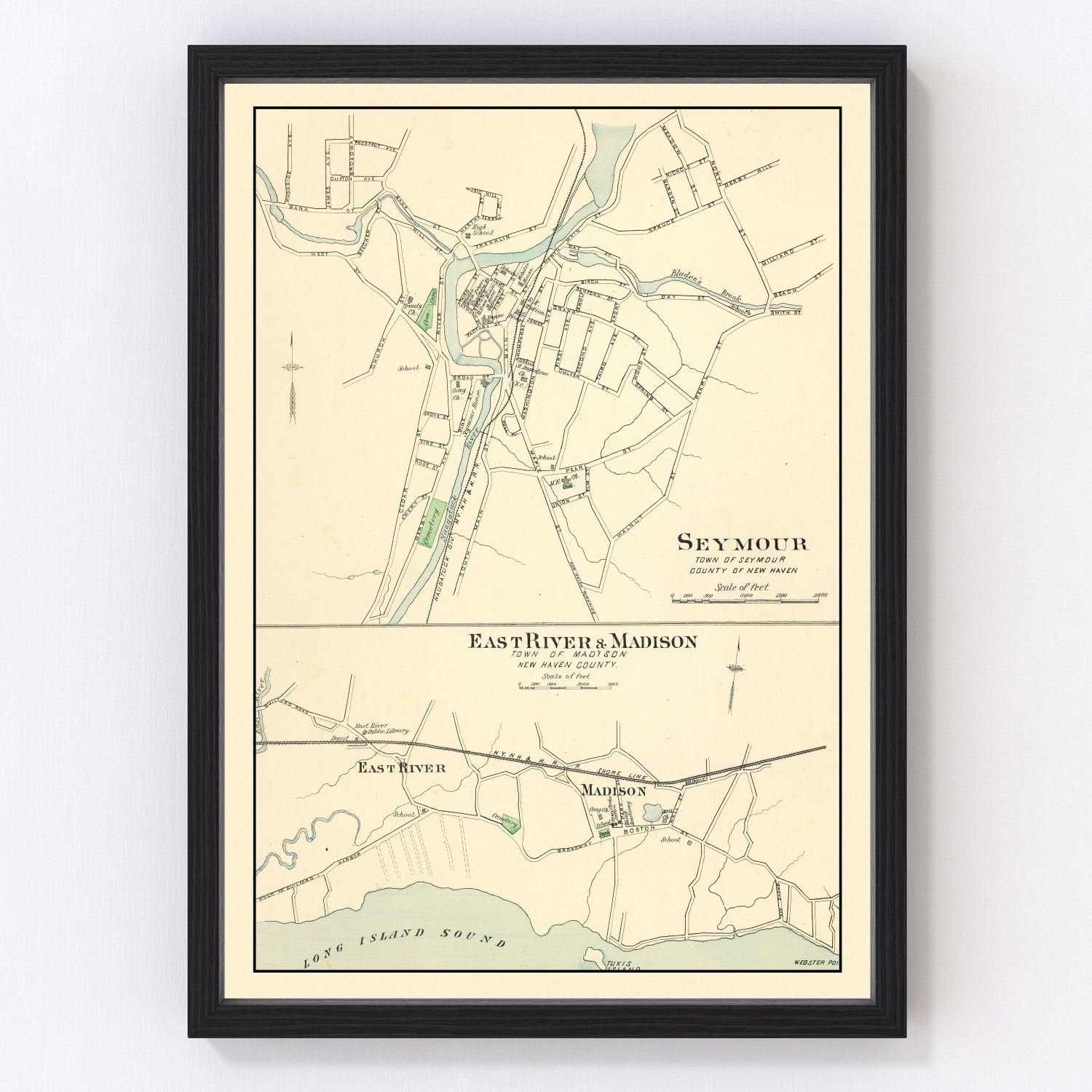 Vintage Map of Madison, Connecticut 1893