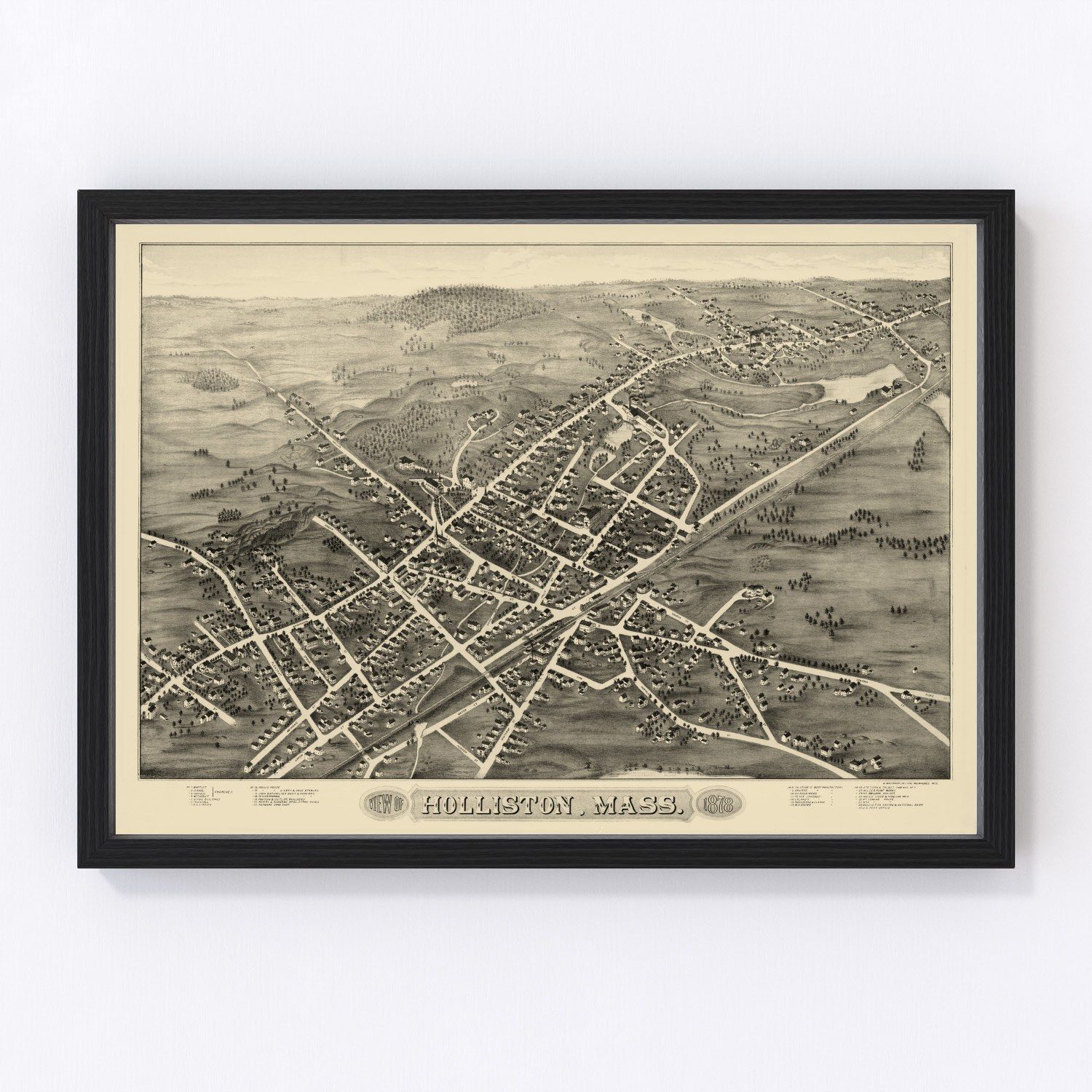 Vintage Map of Holliston, Massachusetts 1878