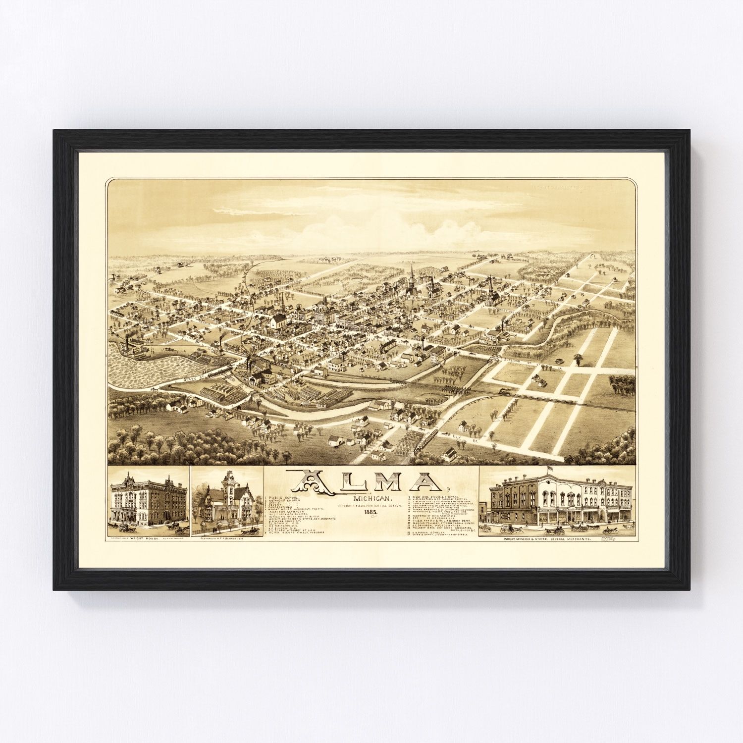 Vintage Map of Alma, Michigan 1885