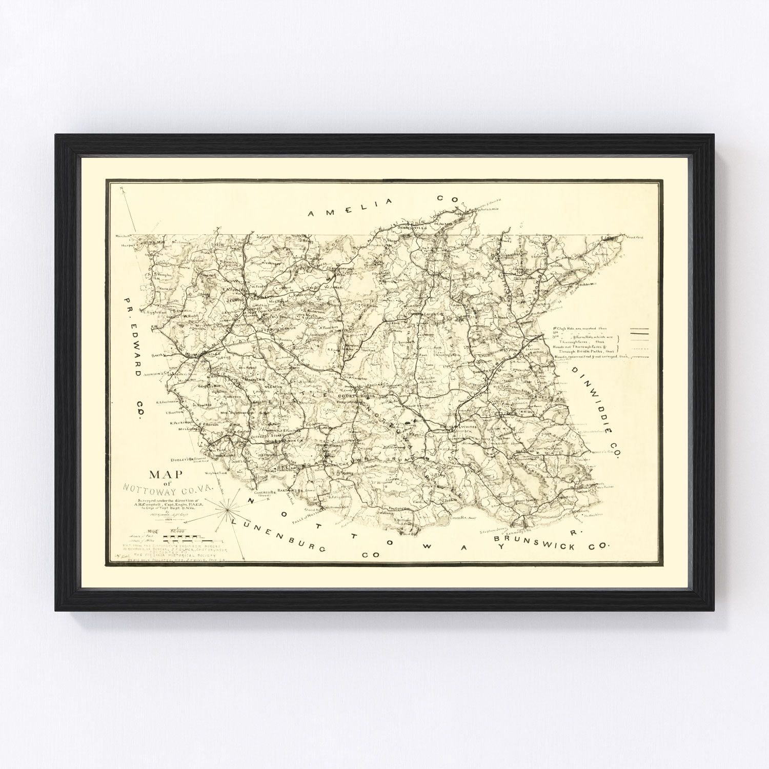Vintage Map of Nottoway County, Virginia 1864