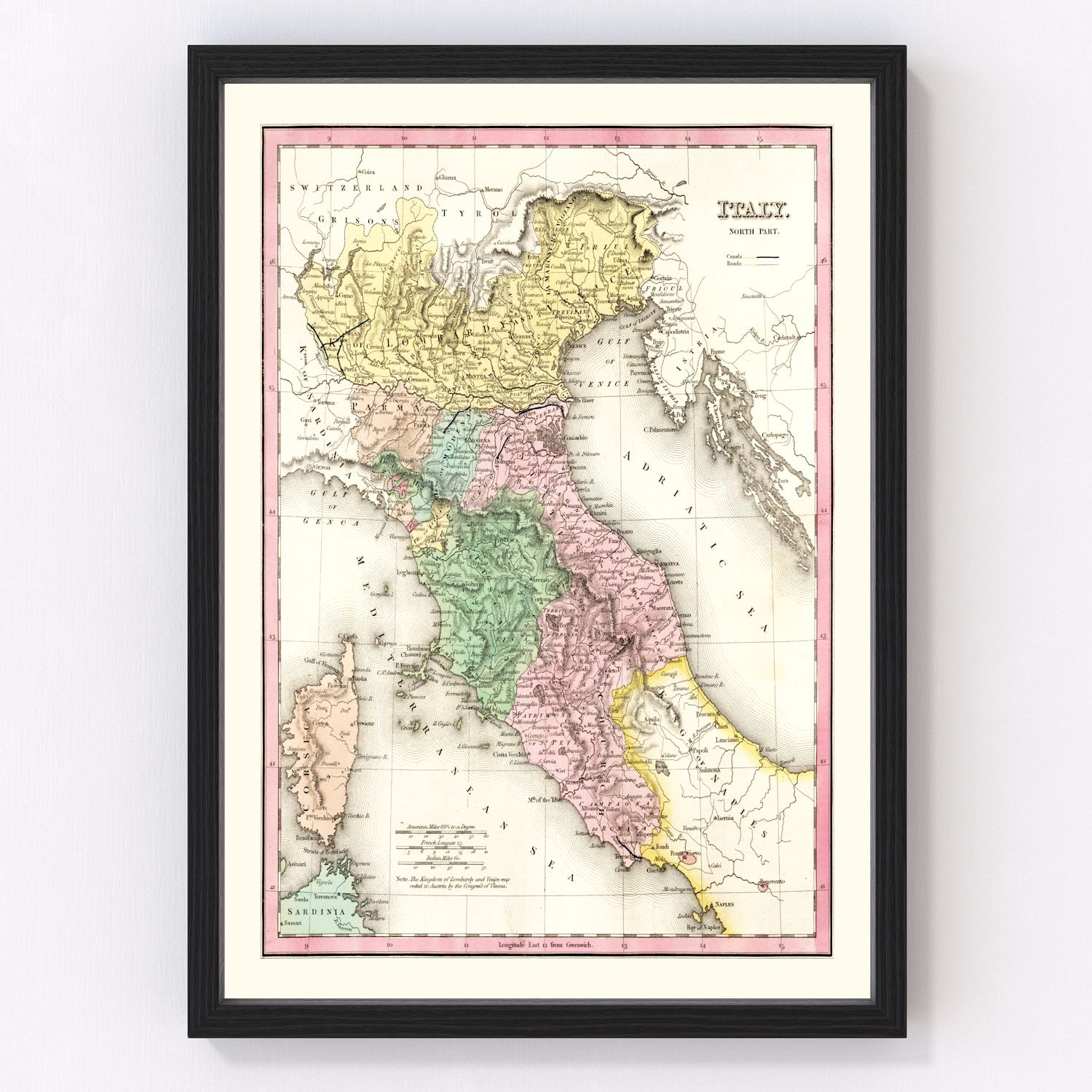 Vintage Map of North Italy 1836
