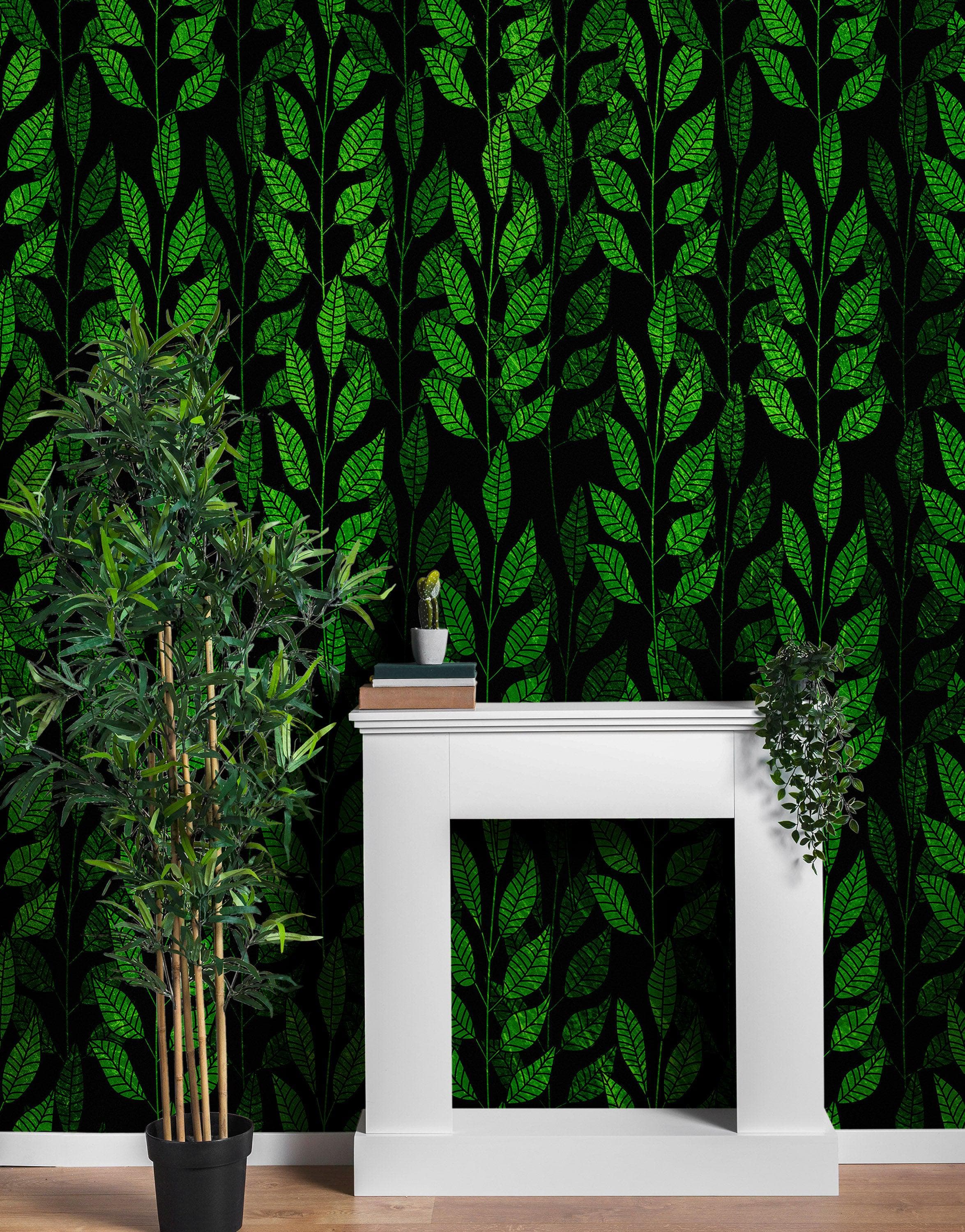 Leaves and Vines Farmland Theme Wall Mural. Green Crops Illustration B