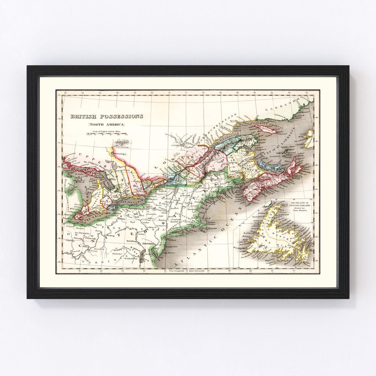 Vintage Map of British Possessions in North America 1832