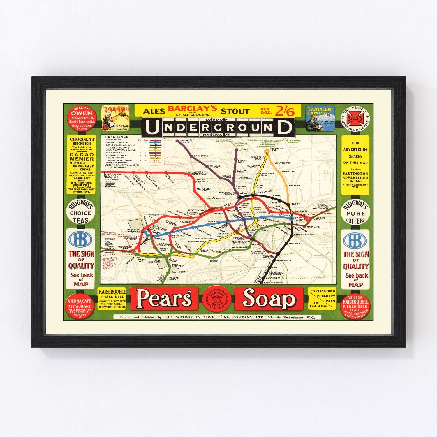 Vintage Map of London's Underground Railways 1908