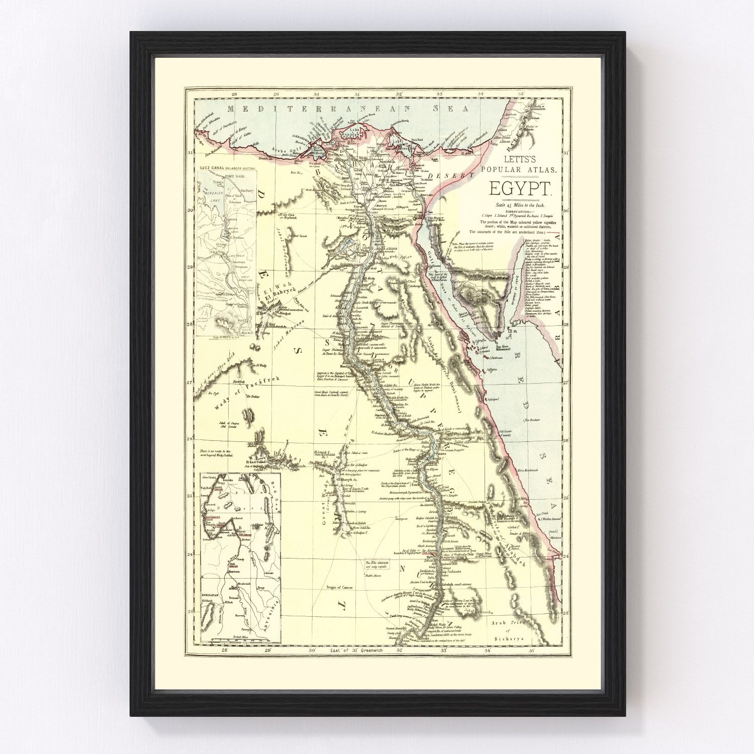 Vintage Map of Egypt 1883