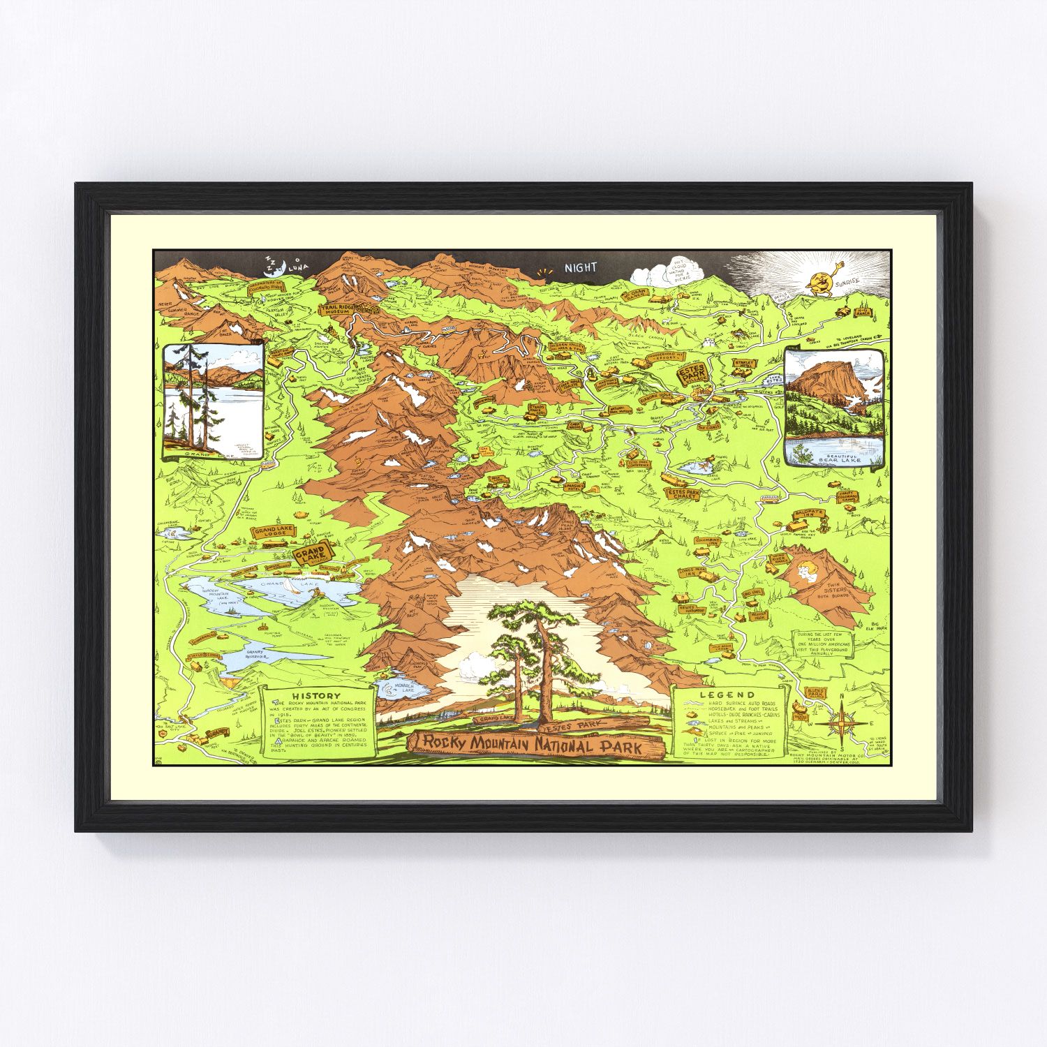 Vintage Map of Rocky Mountain National Park, Estes Park & Grand Lake 1