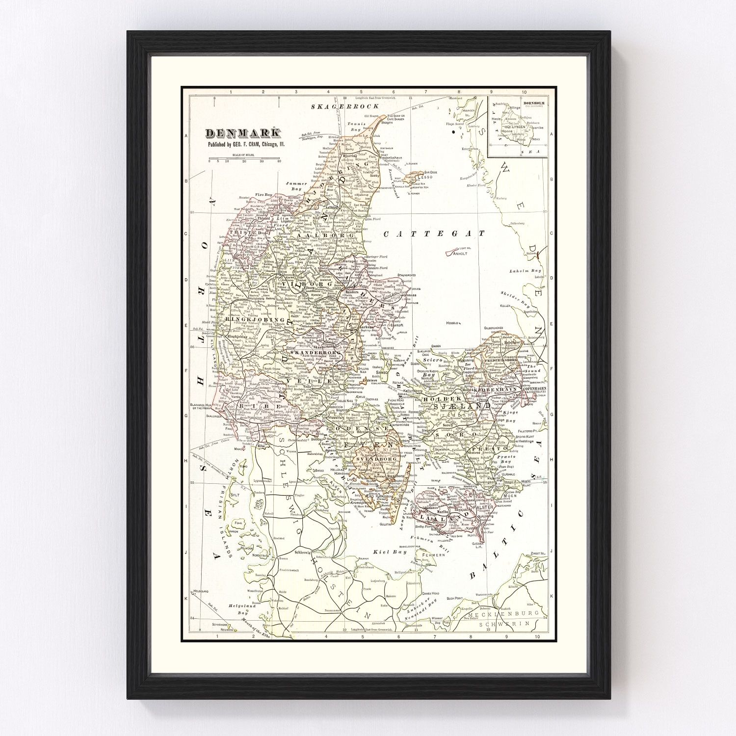 Vintage Map of Denmark 1901