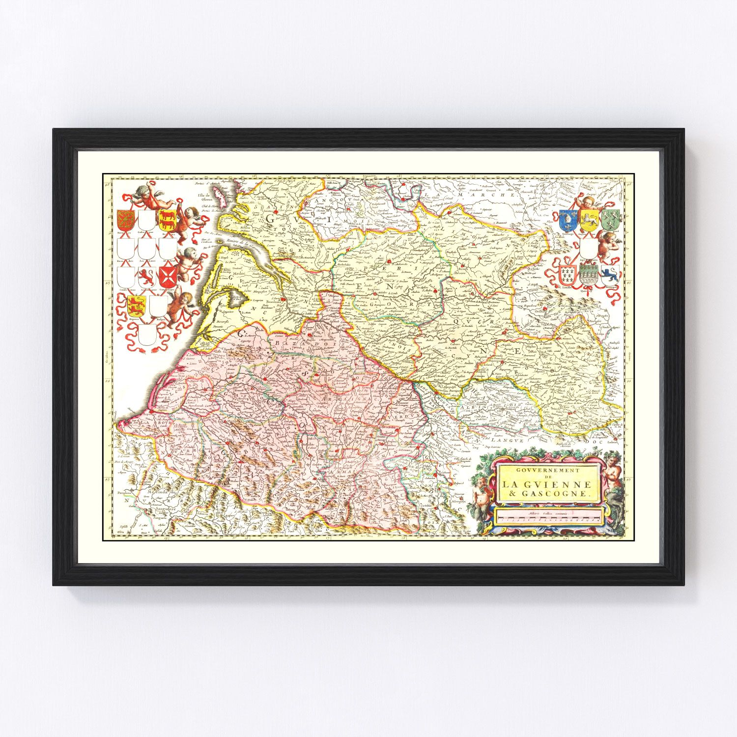 Vintage Map of Gascony, France 1665