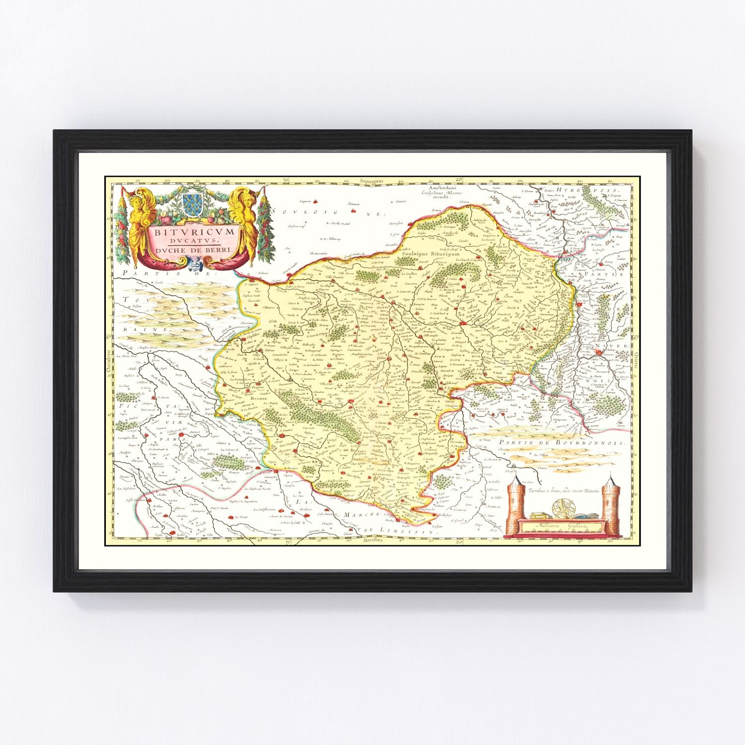 Vintage Map of Bourges & Nevers France 1665