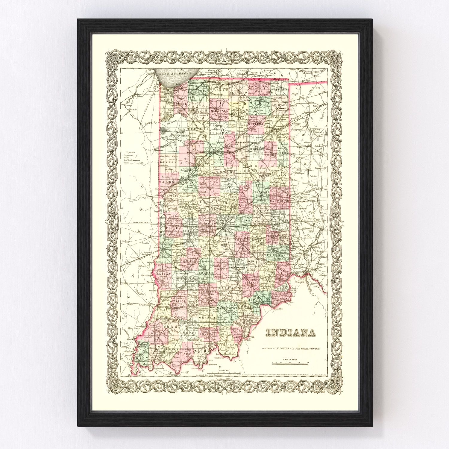 Vintage Map of Indiana 1855