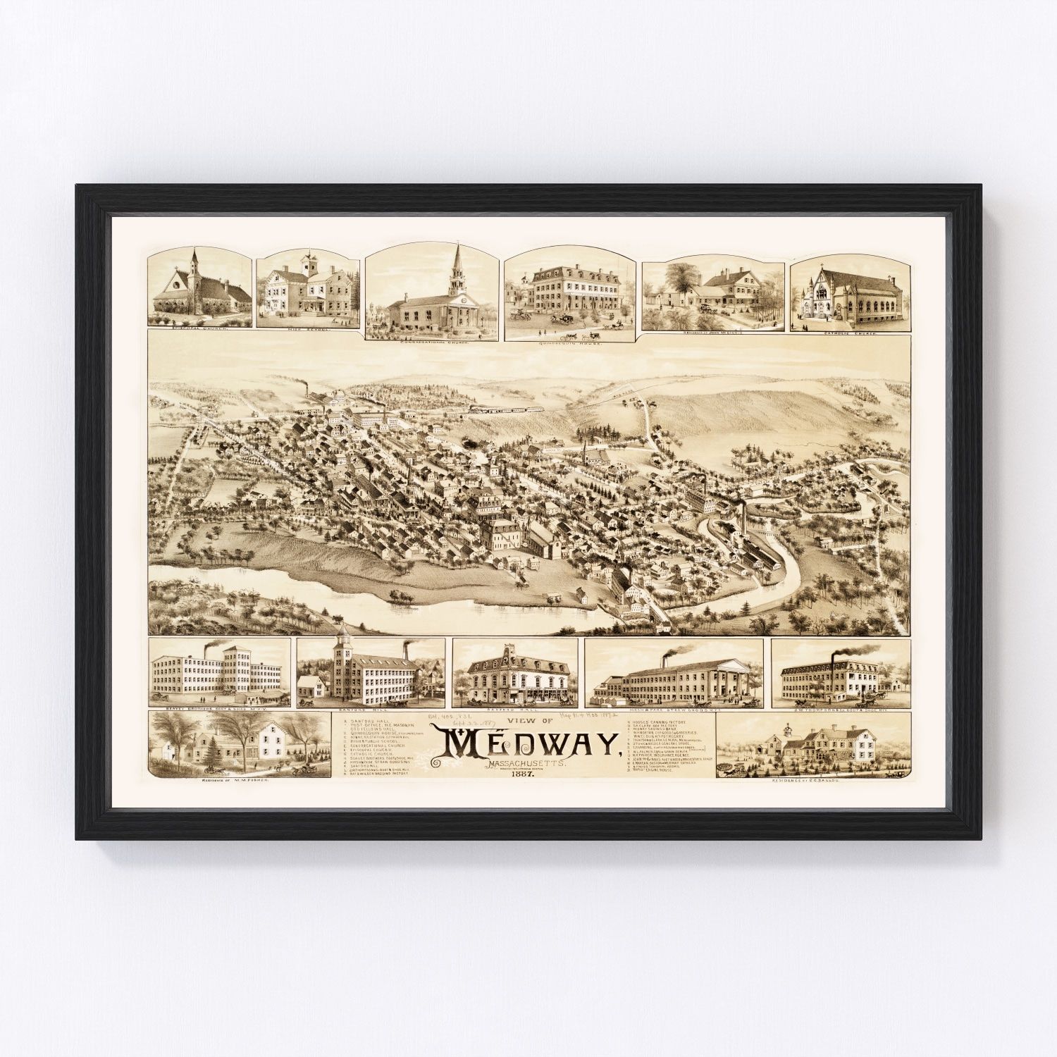Vintage Map of Medway, Massachusetts 1887