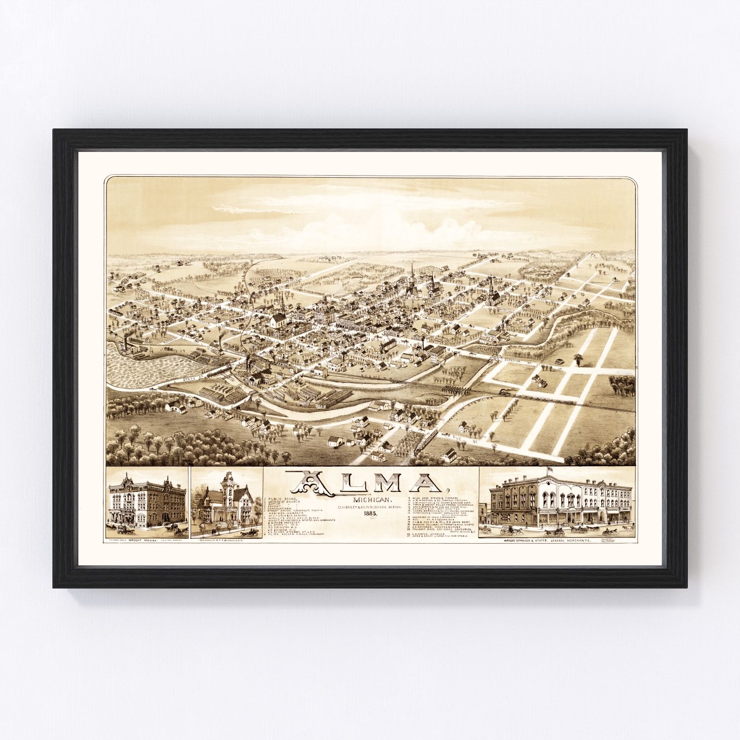 Vintage Map of Alma, Michigan 1885