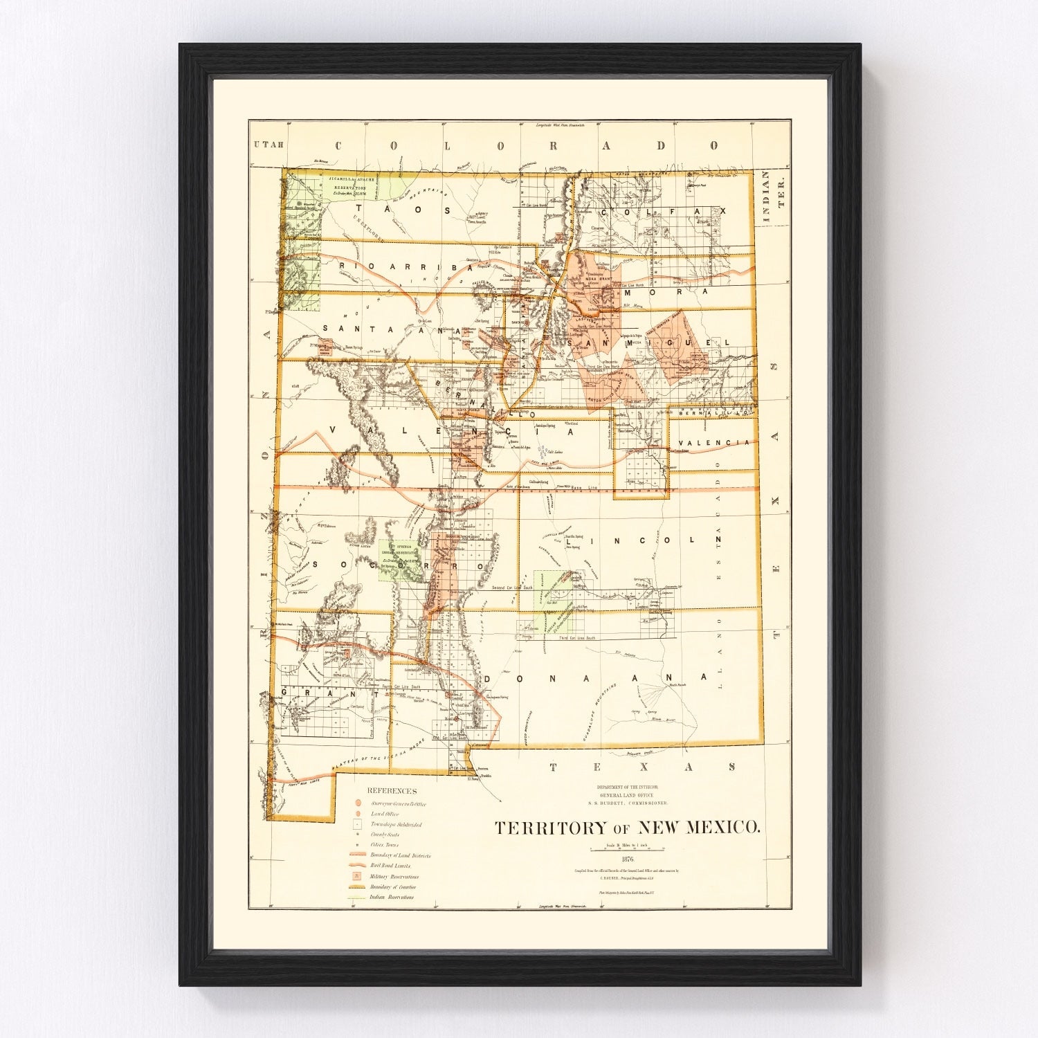 Vintage Map of New Mexico 1876