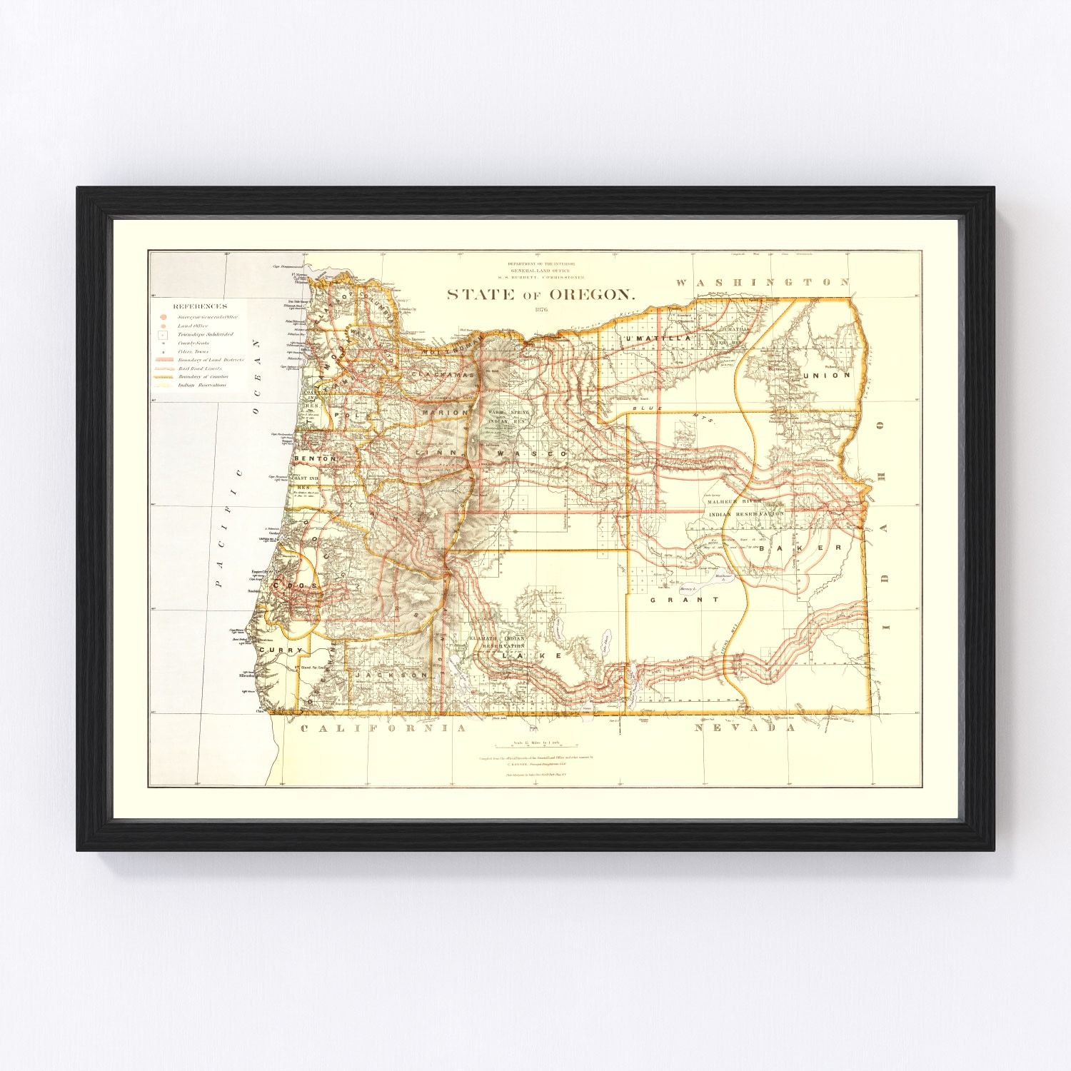 Vintage Map of Oregon 1876