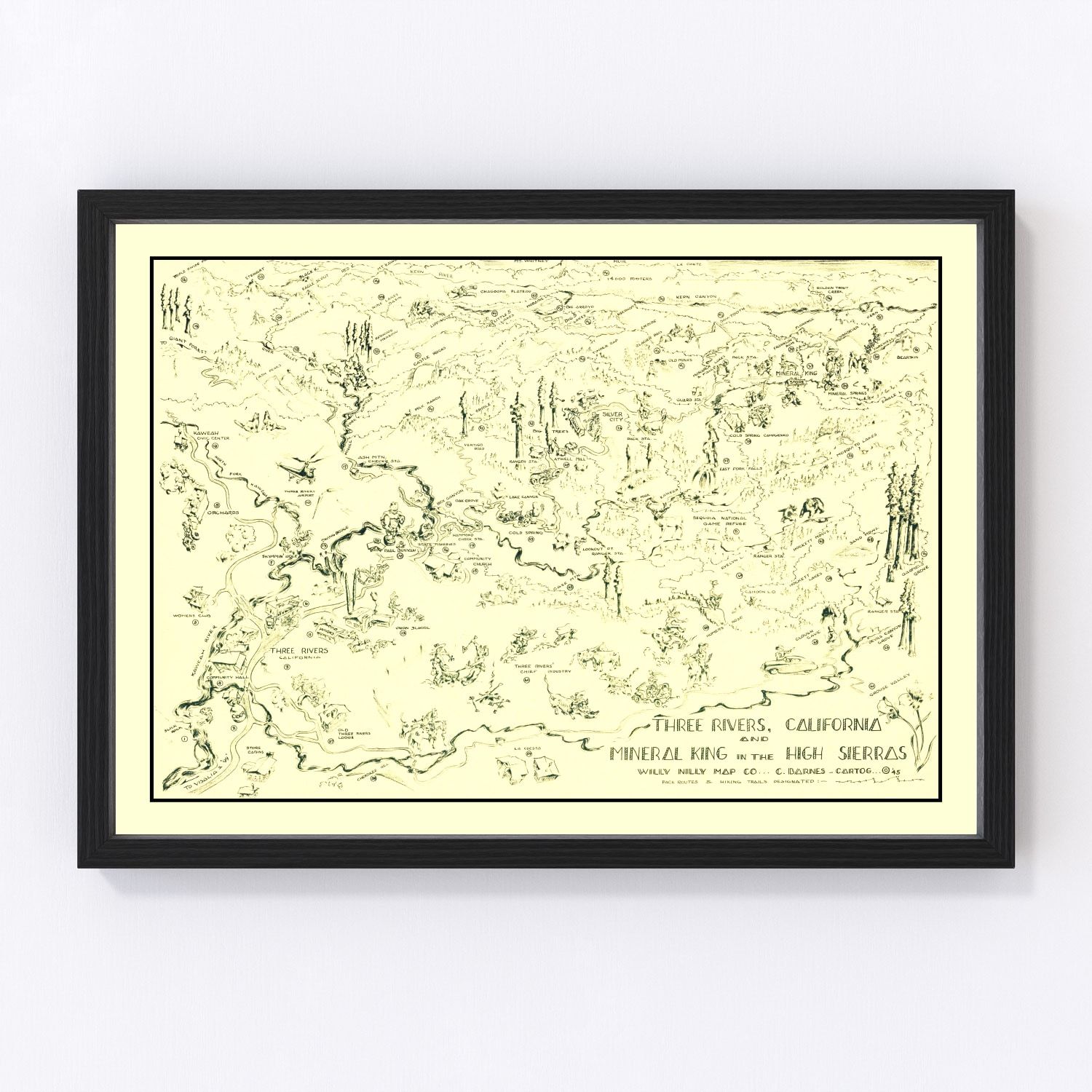Vintage Map of Three Rivers, California 1945