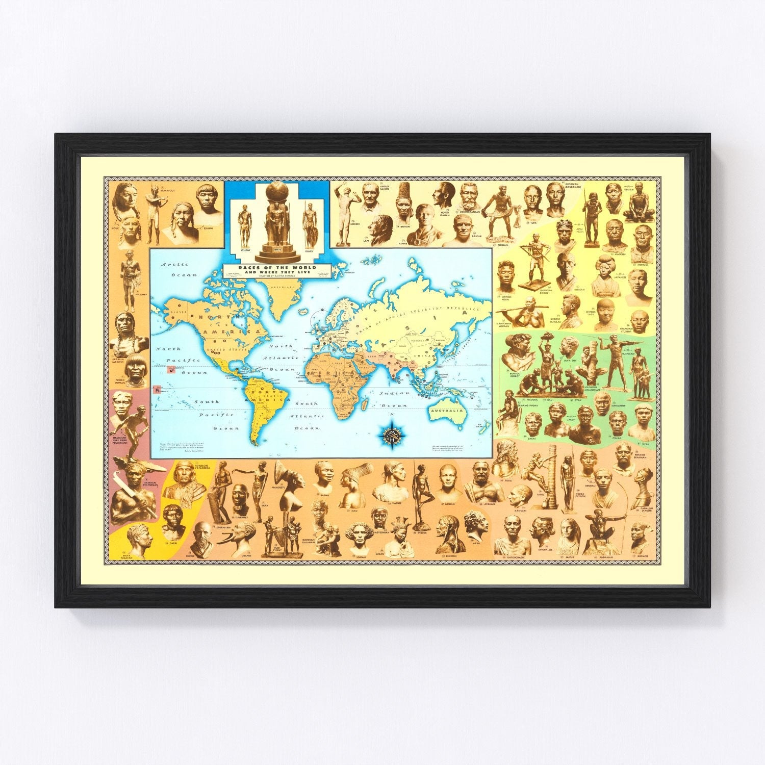 World Map of Races And Where They Live, 1944