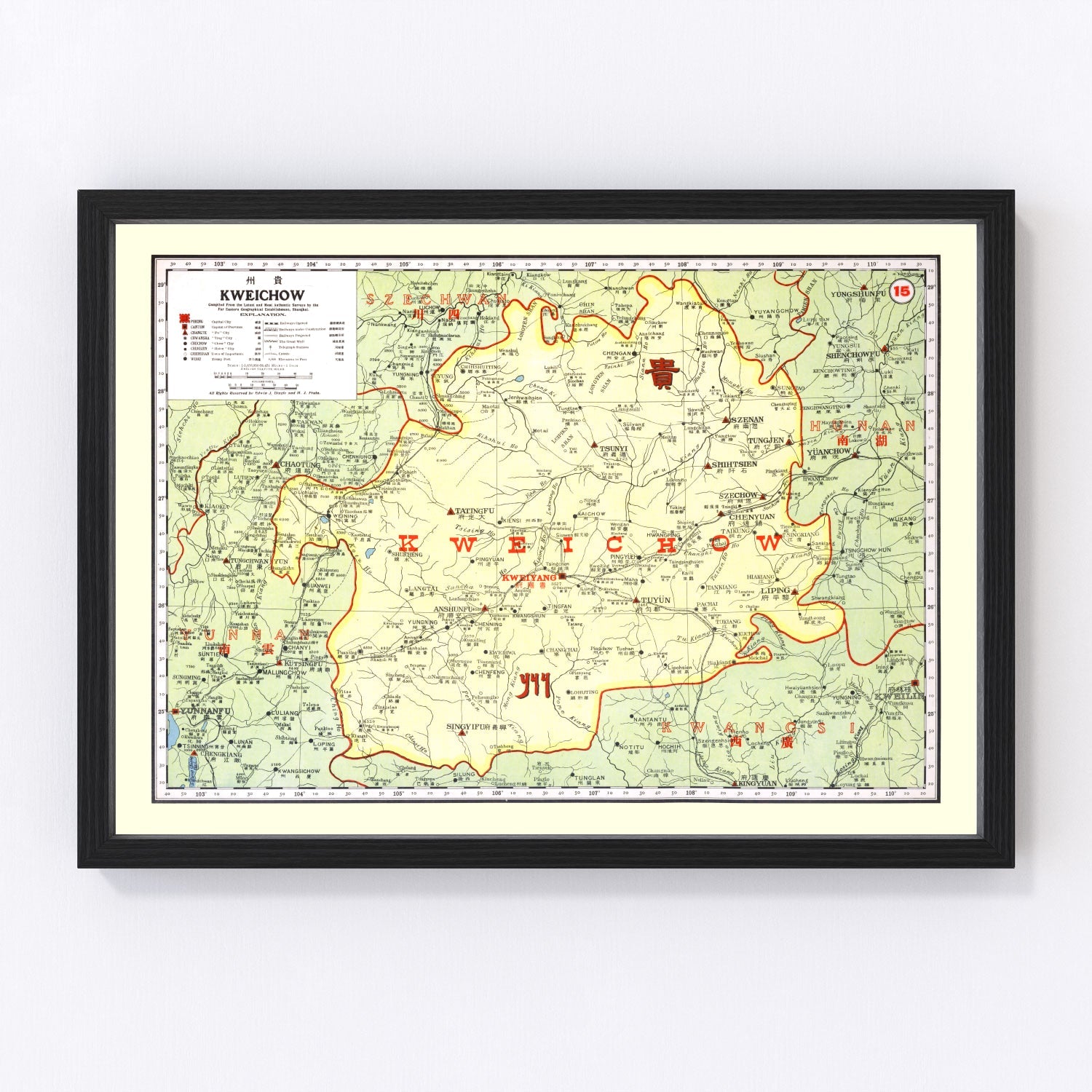 Vintage Map of Kweichow China, 1917