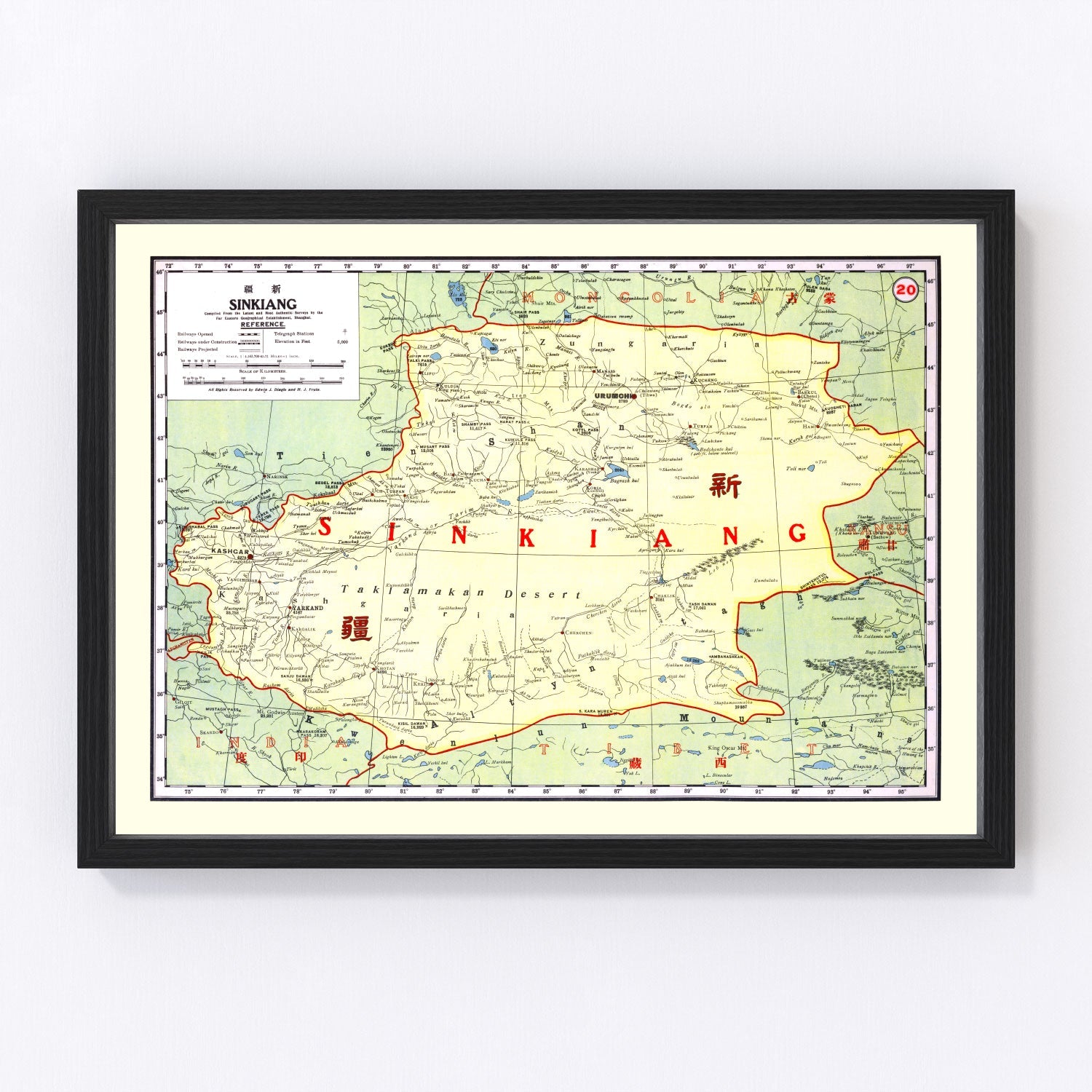 Vintage Map of Sinkiang China, 1917