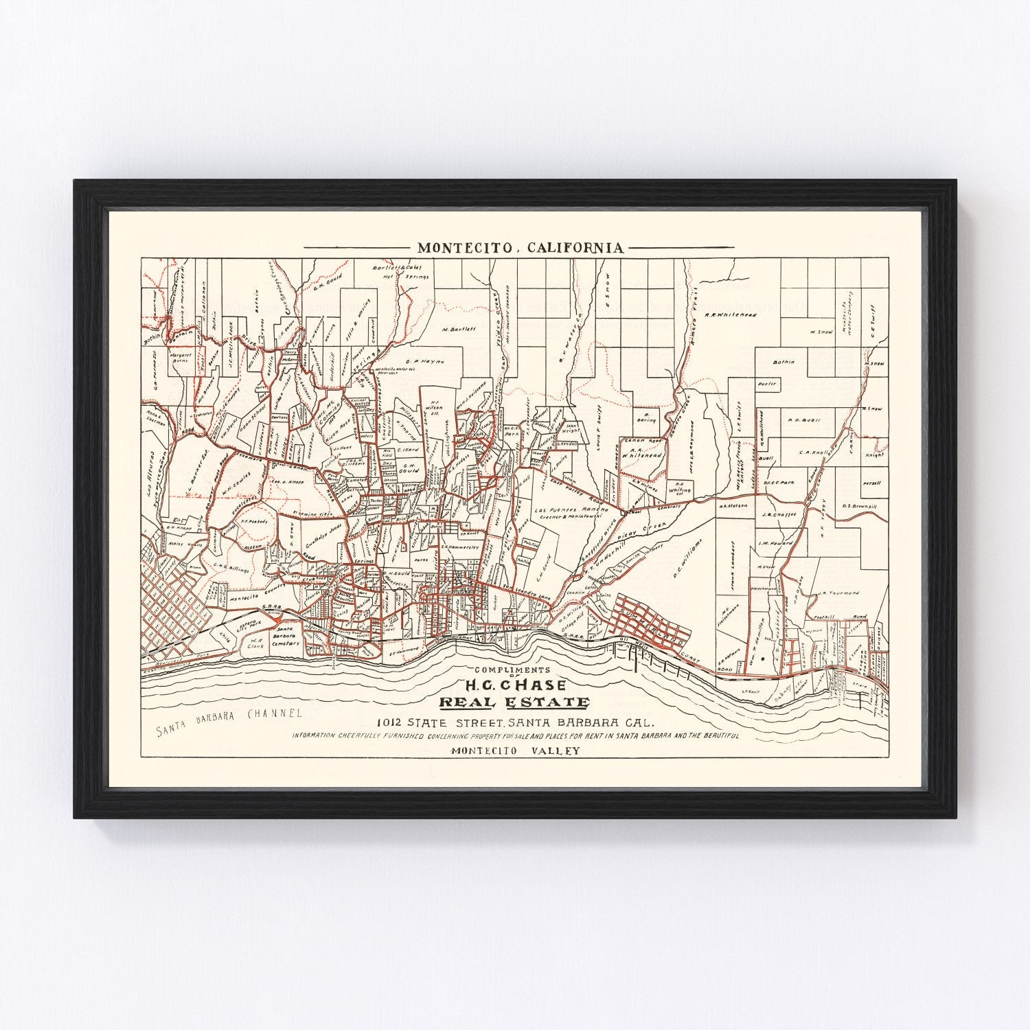 Vintage Map of Montecito, California 1924