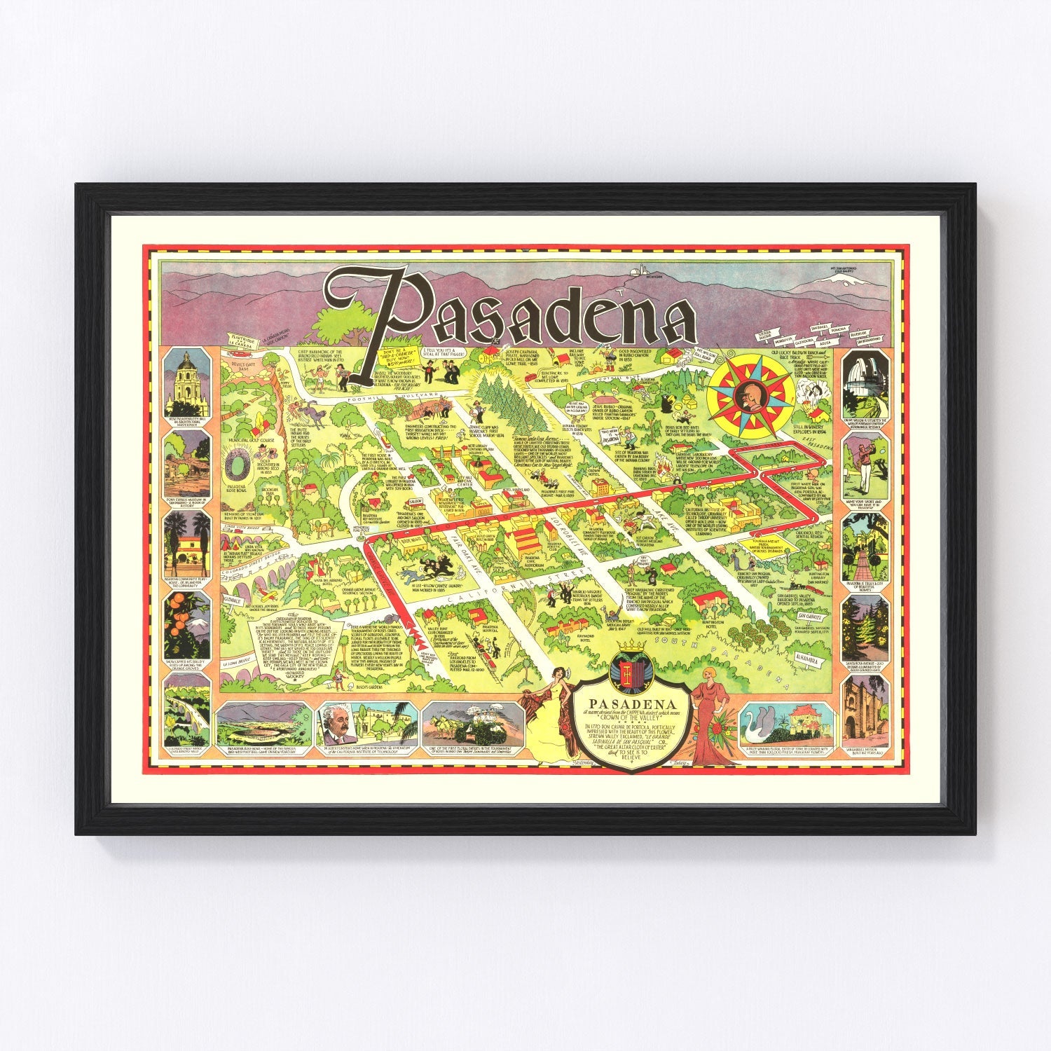 Vintage Map of Pasadena, California 1933