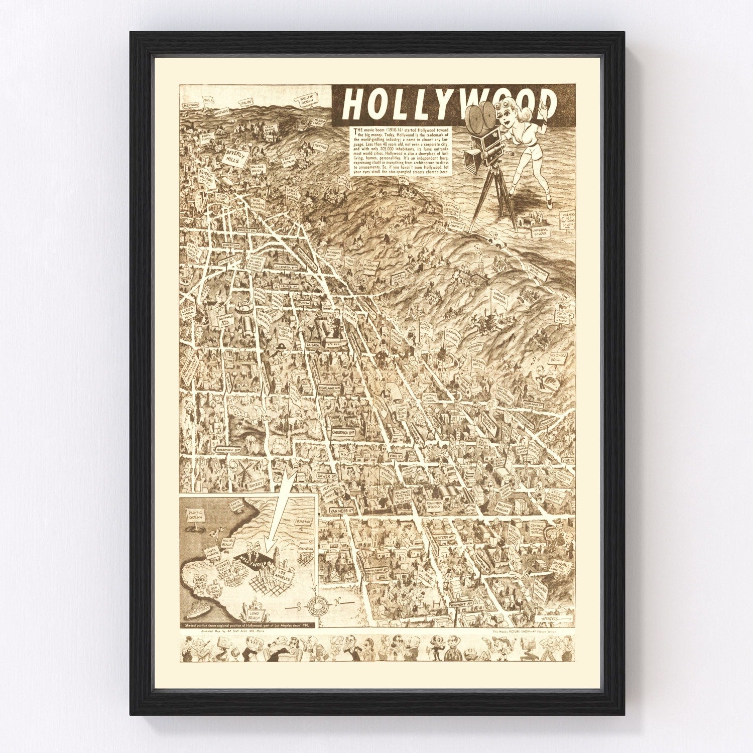 Vintage Map of Hollywood, California 1940