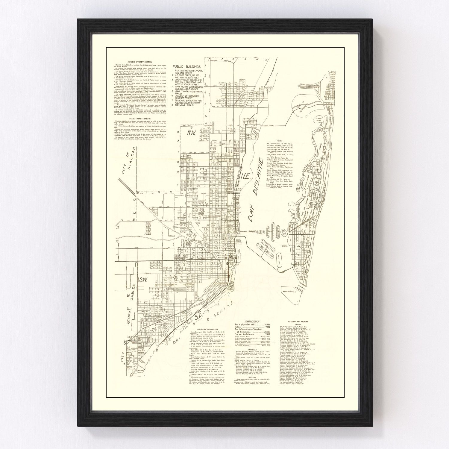 Vintage Map of Miami, Florida 1929