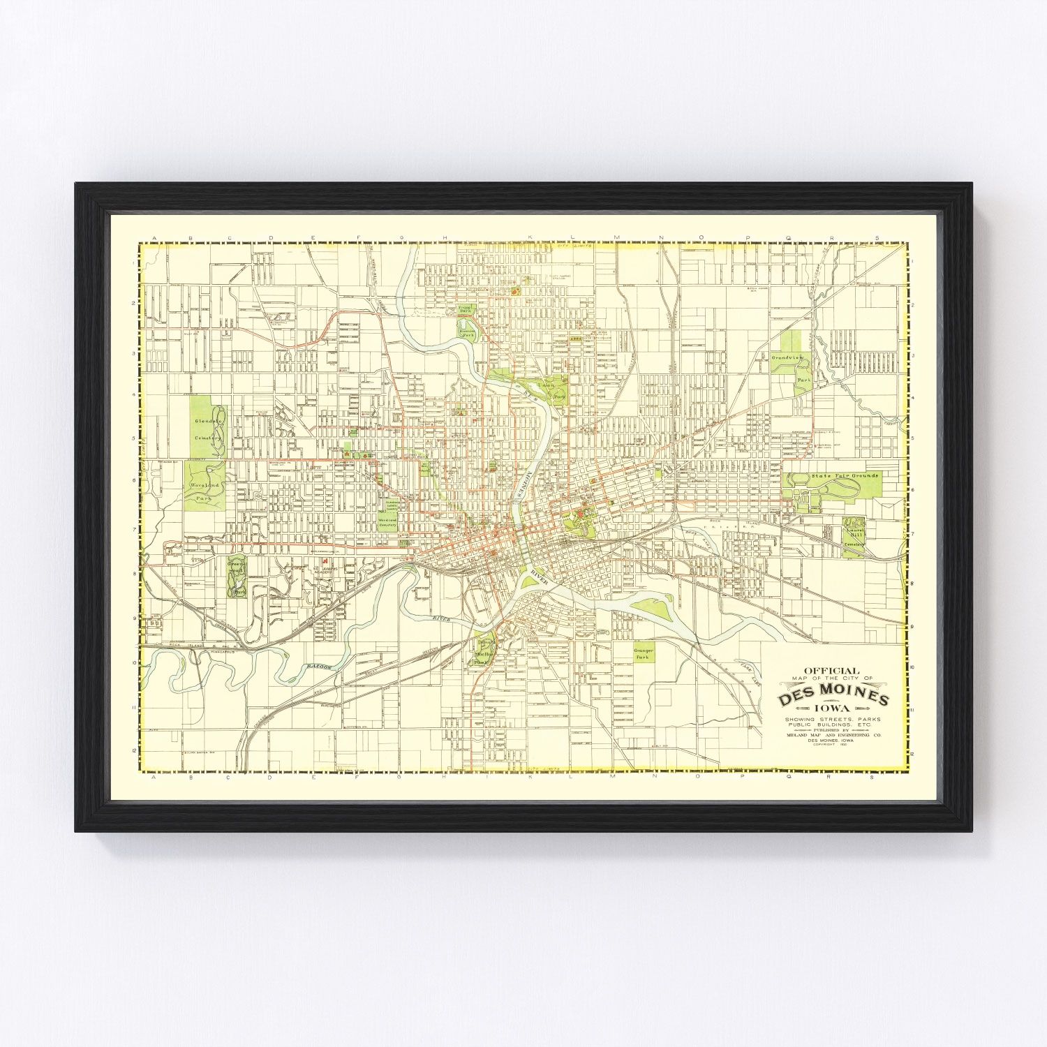 Vintage Map of Des Moines, Iowa 1920