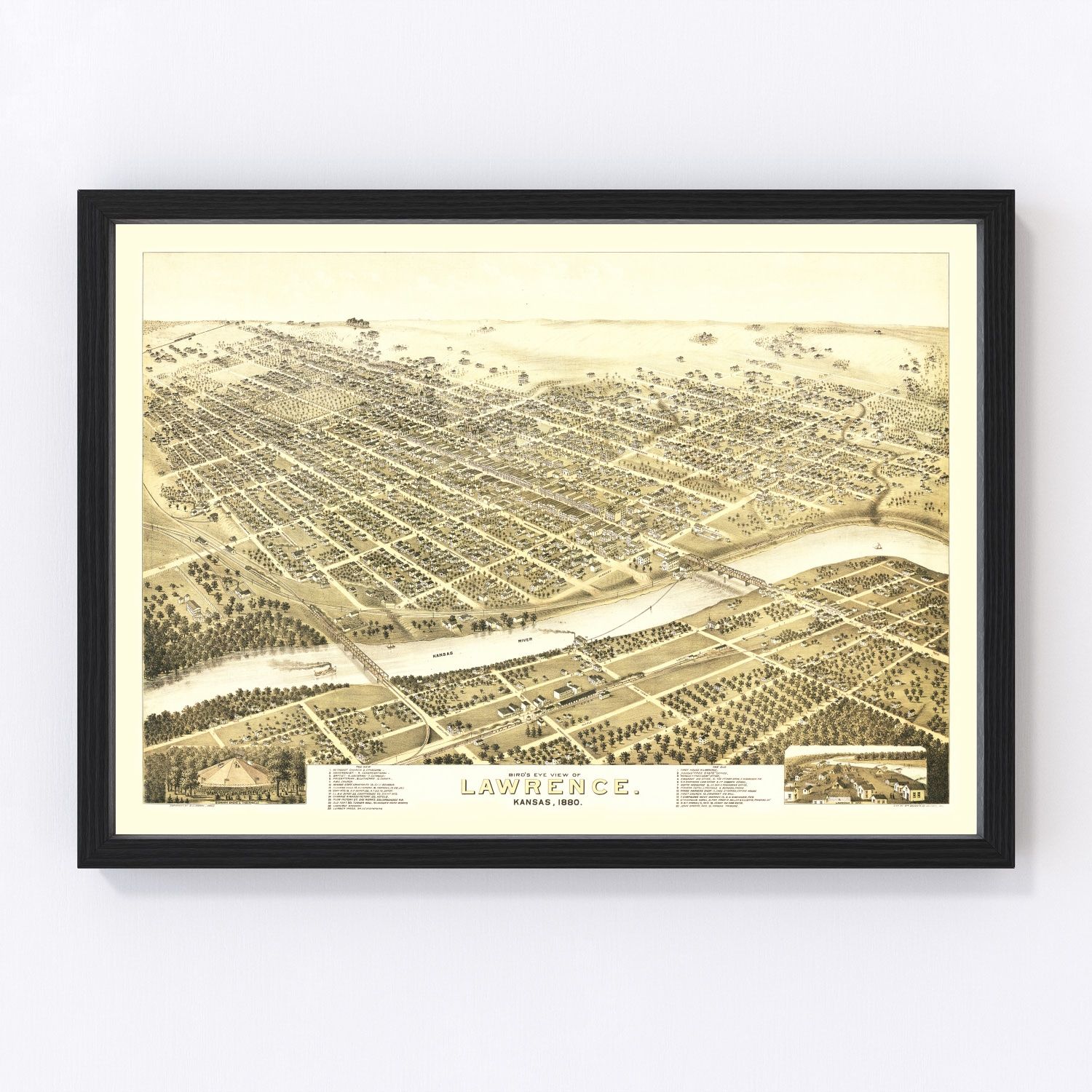 Vintage Map of Lawrence, Kansas 1880