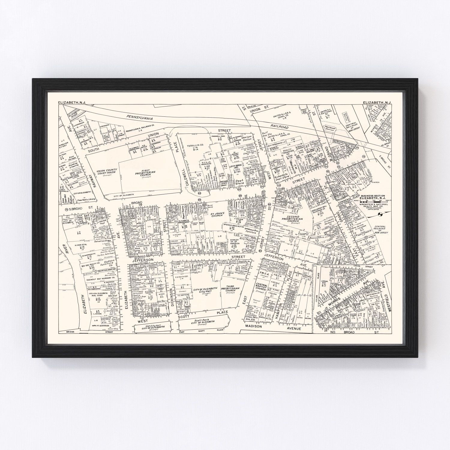 Vintage Map of Elizabeth, NJ Business Section 1947