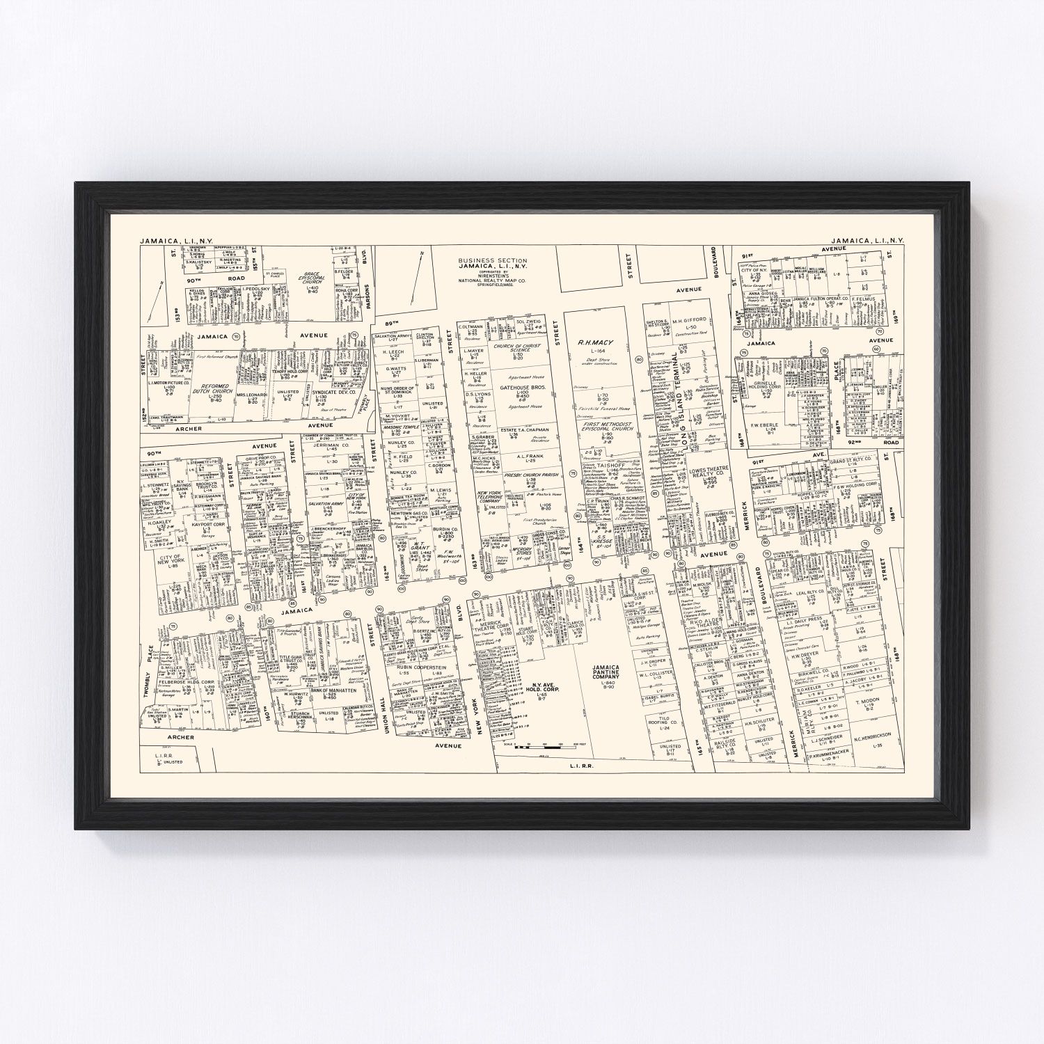 Vintage Map of Jamaica, NY Business Section 1947