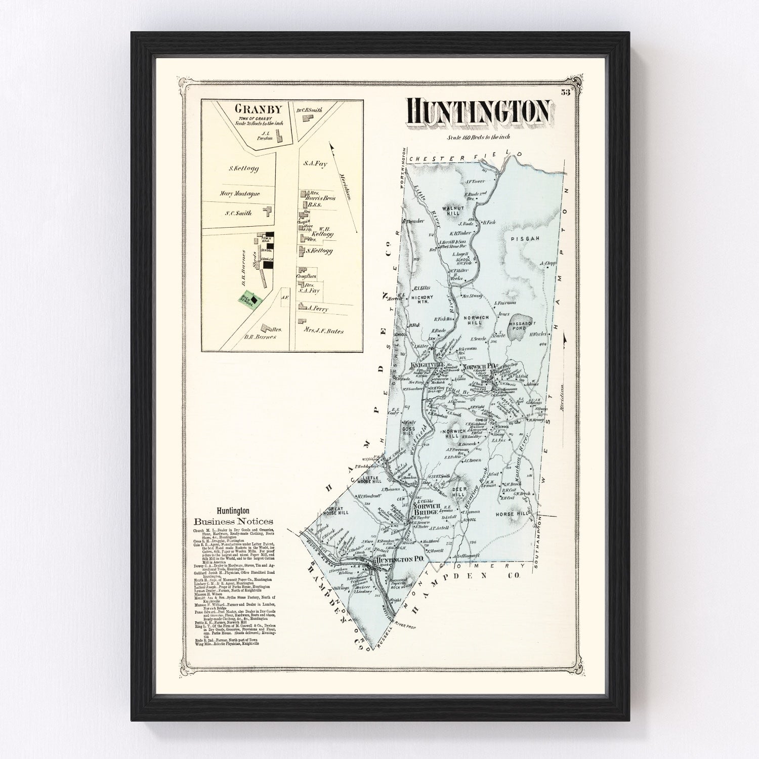 Vintage Map of Huntington, Massachusetts 1873