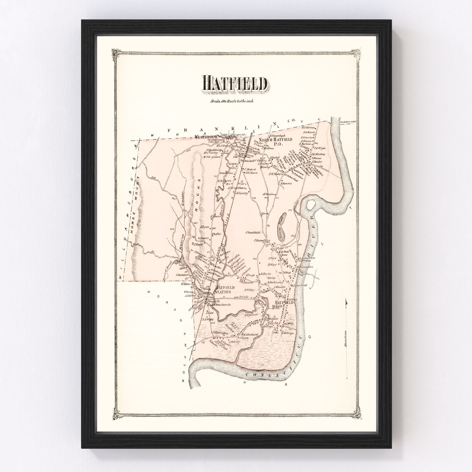 Vintage Map of Hatfield, Massachusetts 1873