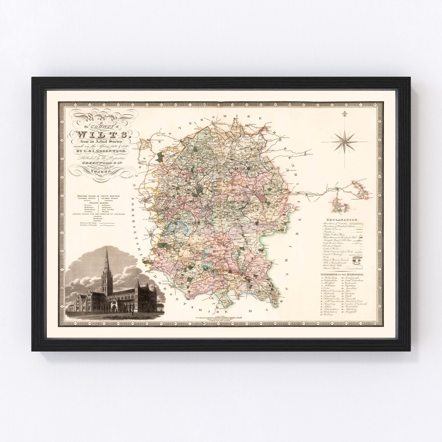 Vintage Map of Wilts England, 1829
