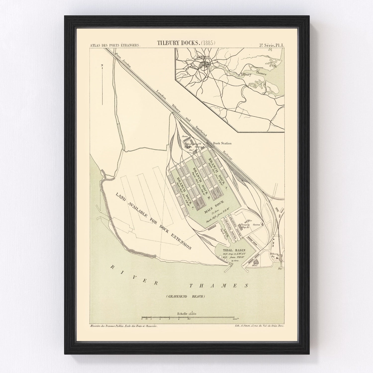 Vintage Map of Tilbury, England 1885