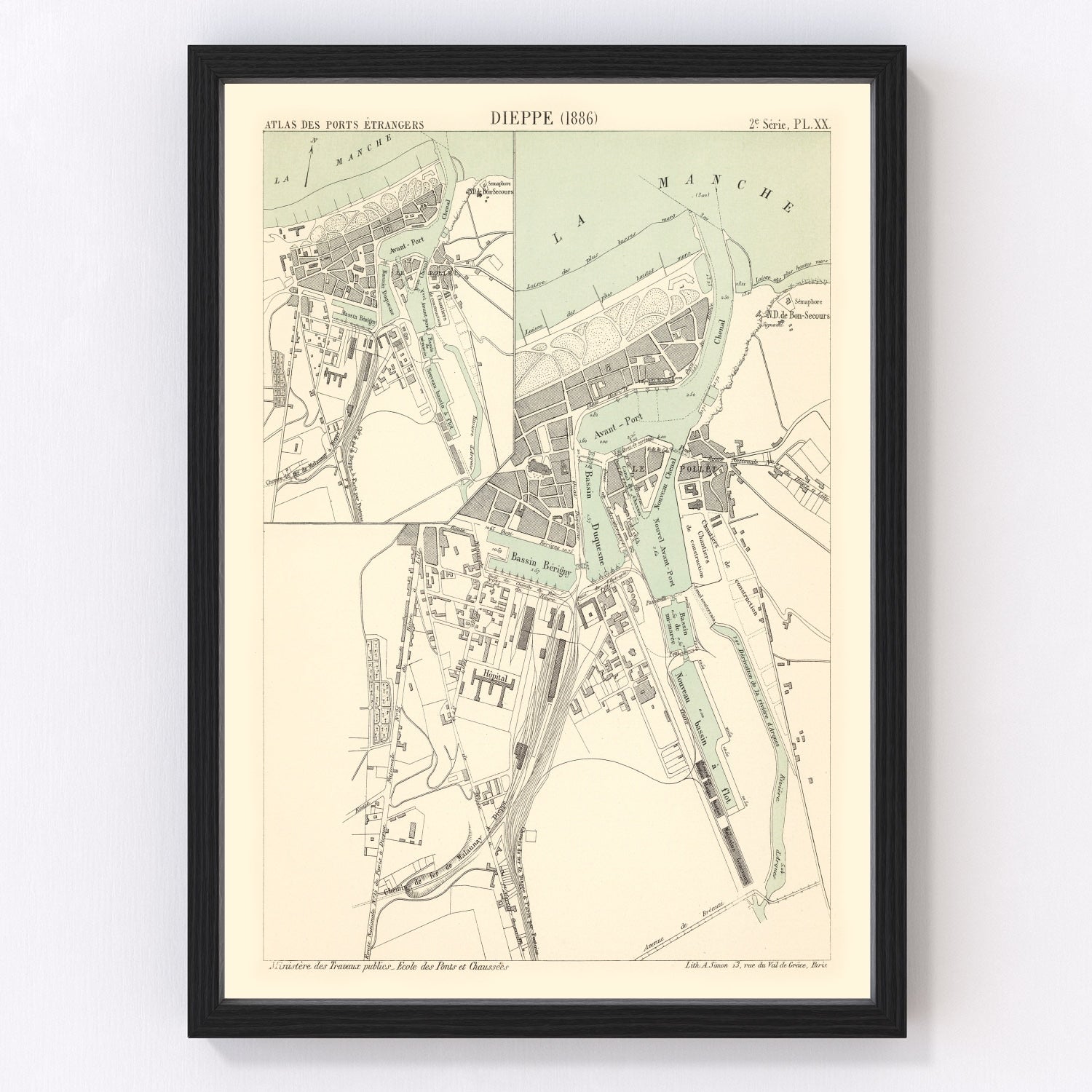 Vintage Map of Dieppe, France 1886