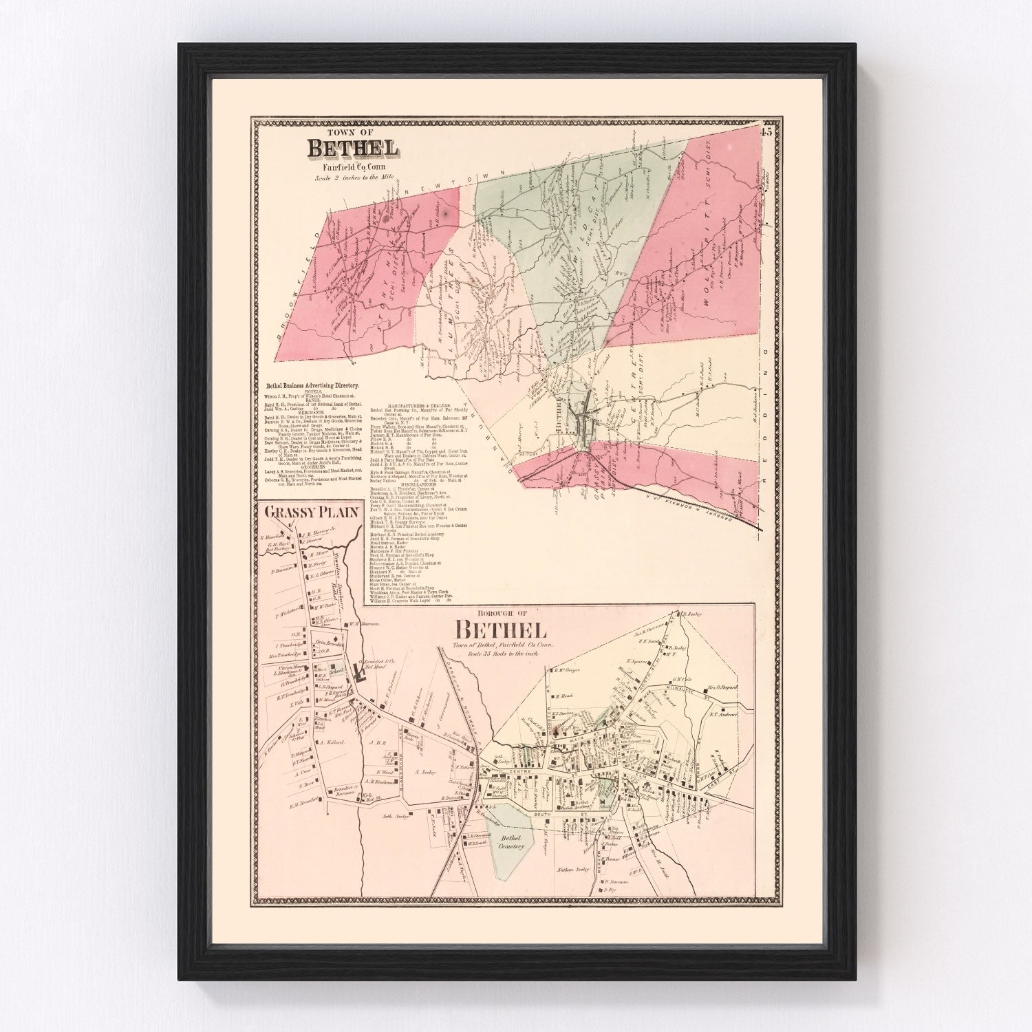 Vintage Map of Grassy Plain, Connecticut 1867