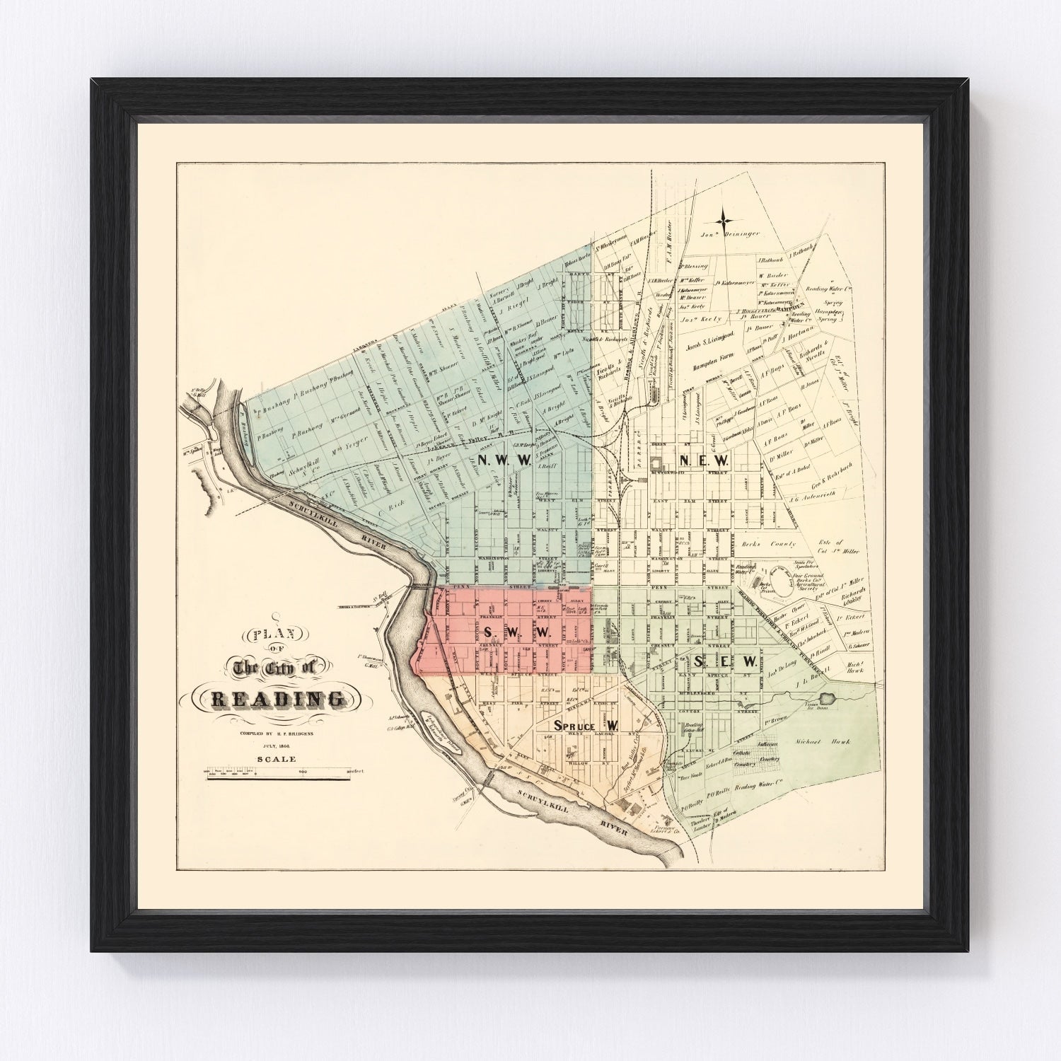 Vintage Map of Reading, Pennsylvania 1860