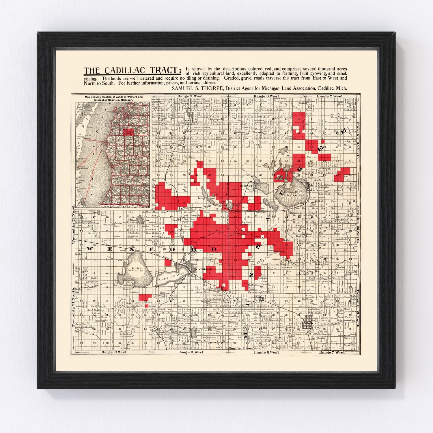 Vintage Map of Cadillac Tract, 1900