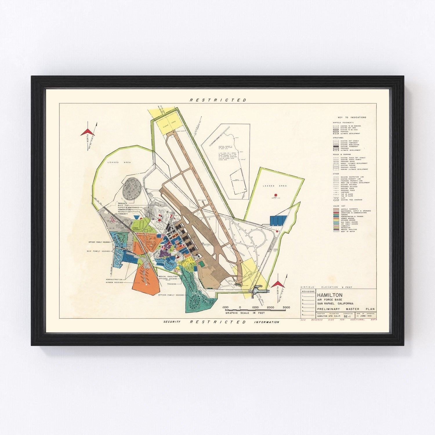 Vintage Map of Hamilton Air Force Base, 1951