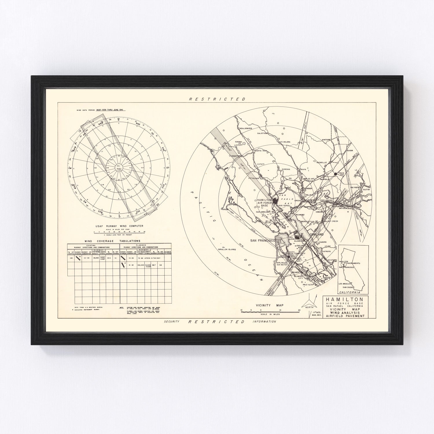 Vintage Map of the Hamilton Air Force Base Vicinity, 1951