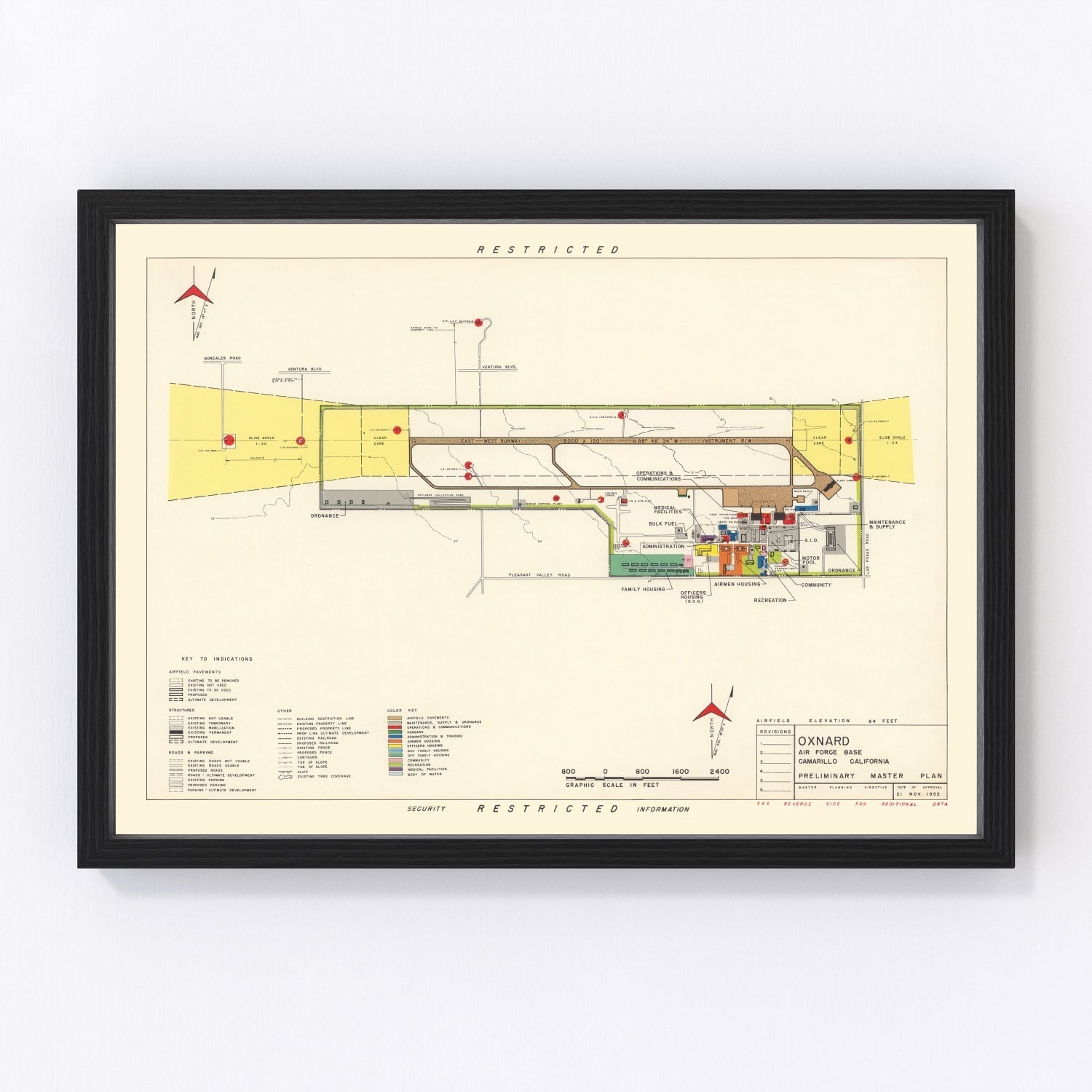 Vintage Map of Oxnard Air Force Base " Camarillo California, 1951