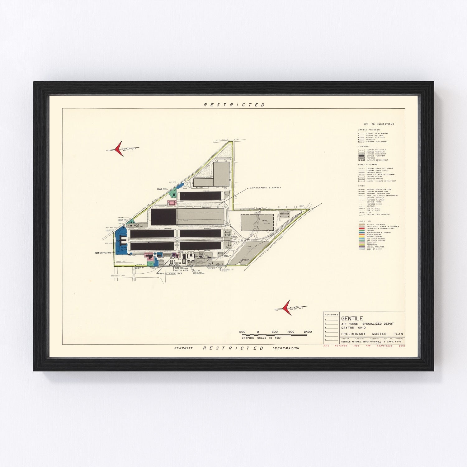Vintage Map of Gentile Specialized Air Force Depot, 1952