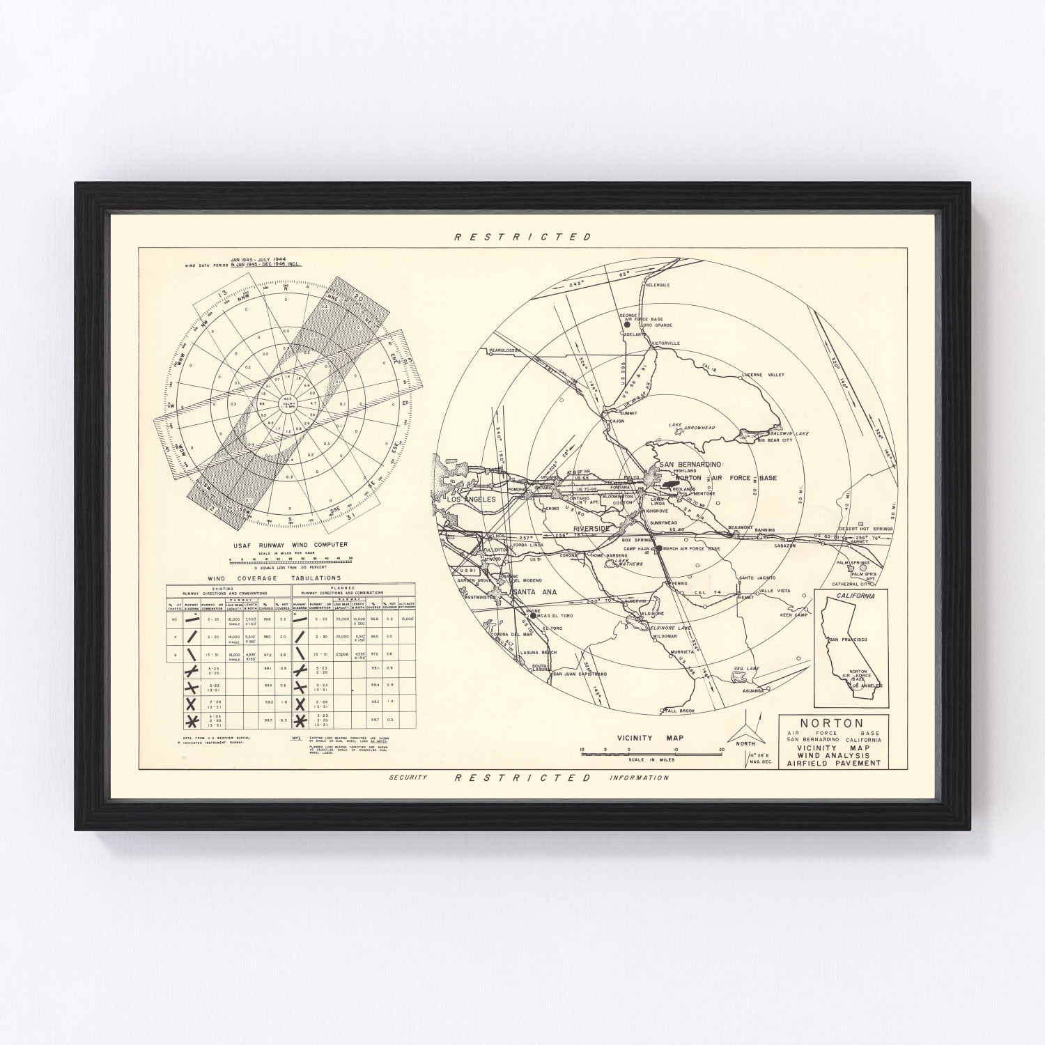 Vintage Map of the Norton Air Force Base Vicinity, 1952